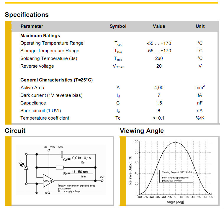 UV Capteur Photodiode pour L'indice UV Mesure SG01XL-E5 (ERYCA_science)| Alibaba.com
