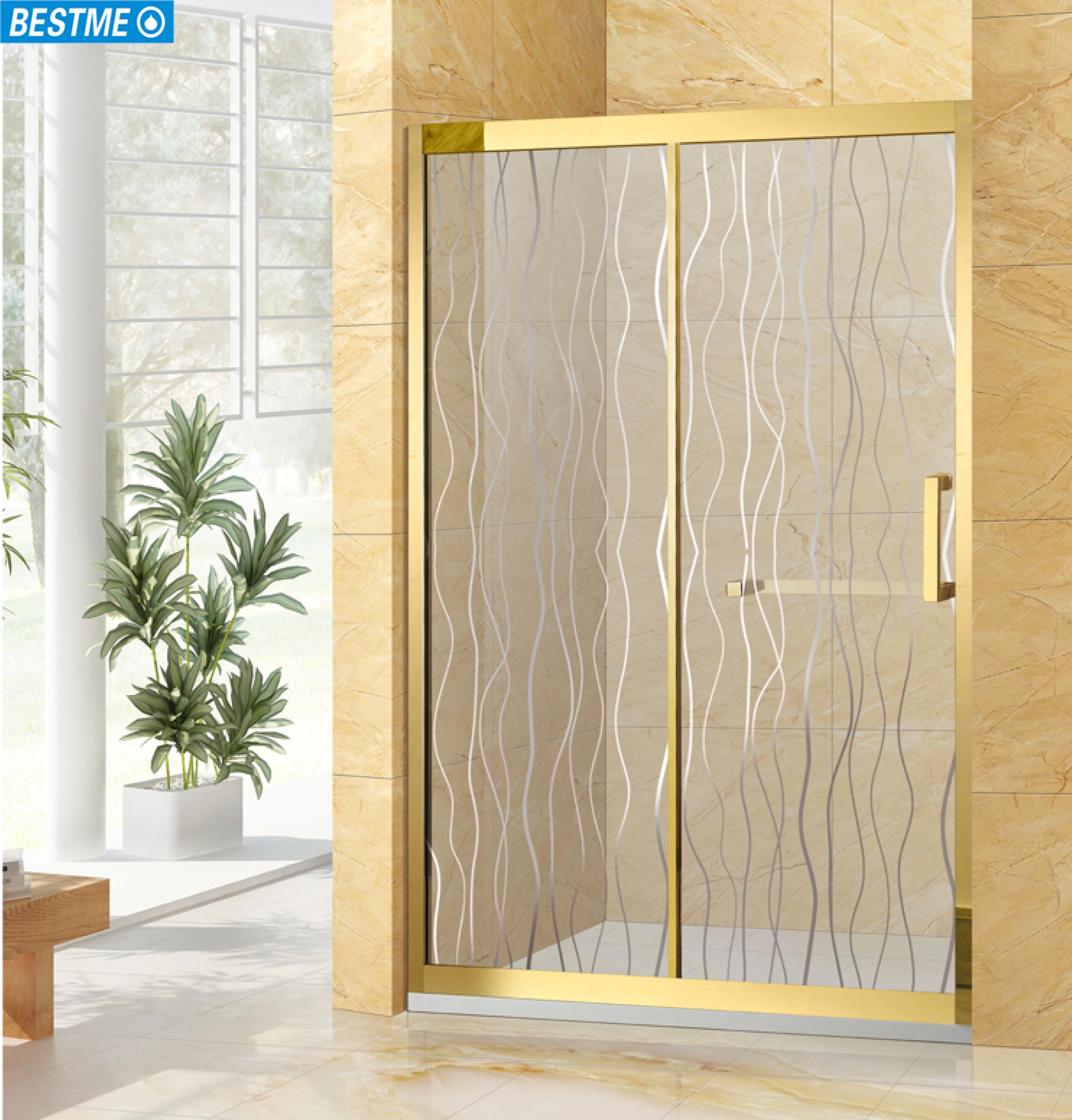 New Shower Cubicle Gold Frame Sliding Open Style Shower Door With Stone